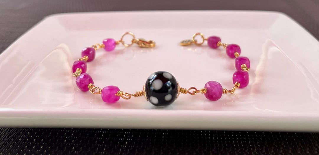 Pink Tourmaline Conta Di Ojo Bracelet - Etsy