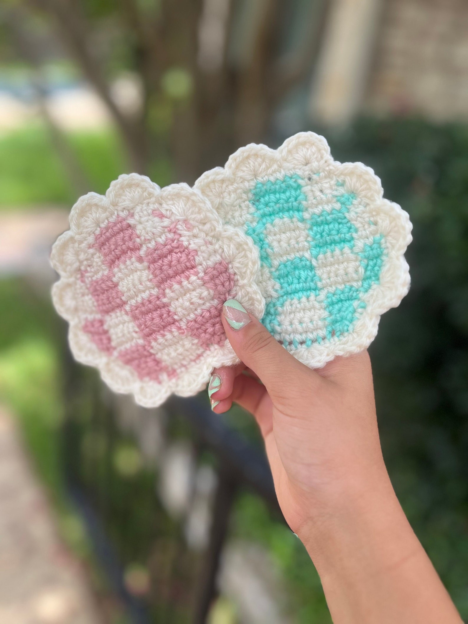 Checker Crochet Flower Coasters (2) - Etsy