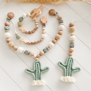 Boho Macramé Cactus Mint Sparset Birth Gift Pacifier Chain - Etsy