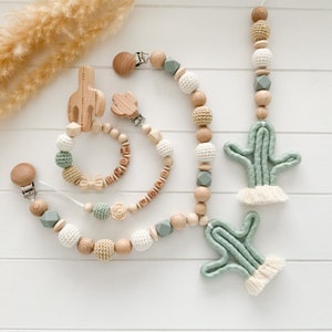Boho Macramé Cactus Mint Sparset Birth Gift Pacifier Chain - Etsy