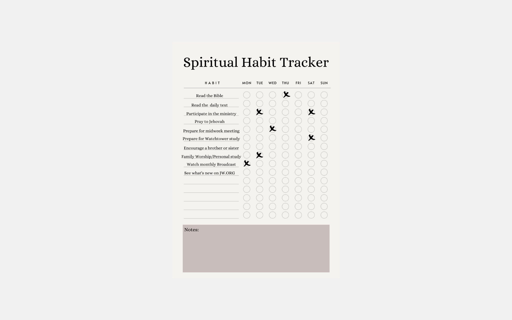 JW Spiritual Habit Tracker - Basic - Etsy