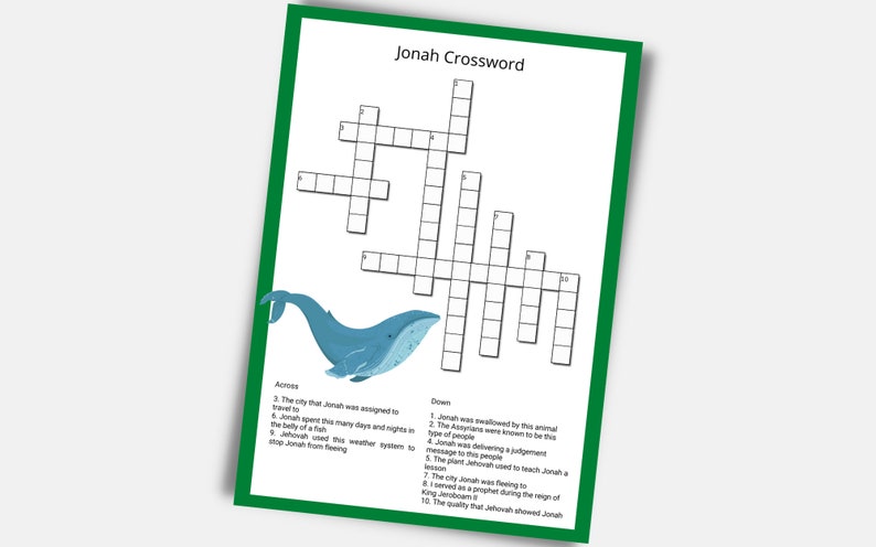 JW Jonah Crossword Puzzle - Etsy
