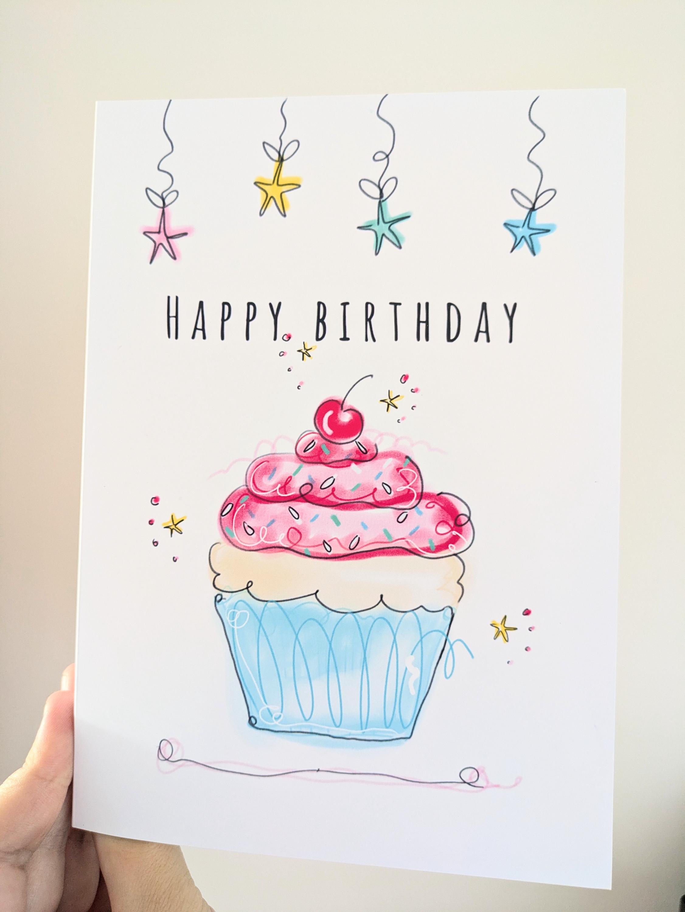 Cupcake Happy Birthday Card. Cute Birthday Card - Etsy