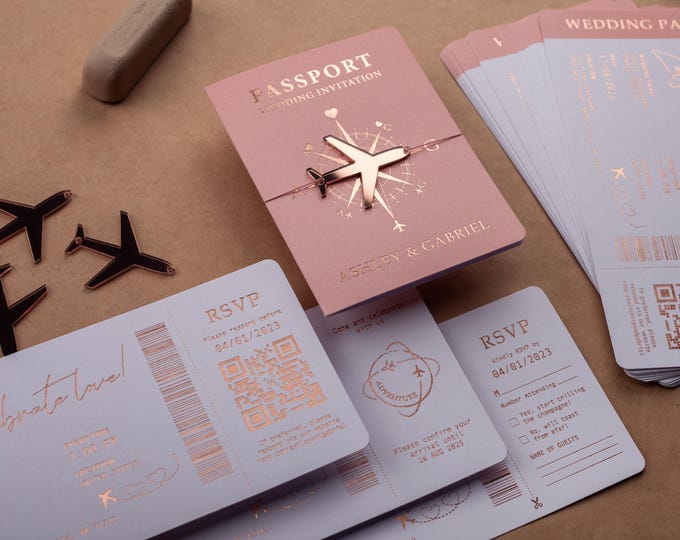 Pink Boarding Pass Invitation, Wedding Passport Invite, Blush Pink and ...