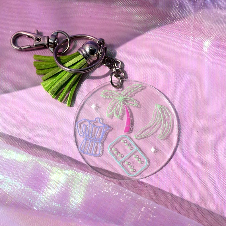 Para La Cultura Keychain | Acrylic Charm With Greca, Palm Tree, Domino ...