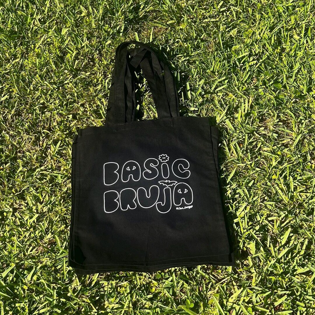 Basic Bruja (outline) Black Cotton Tote Bag – Lightweight Reusable 15 ...