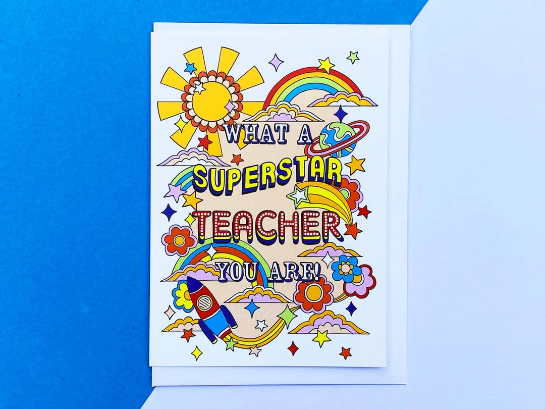 Thank You Teacher Card, Superstar Teacher, Teacher Gift Idea, Leaving ...