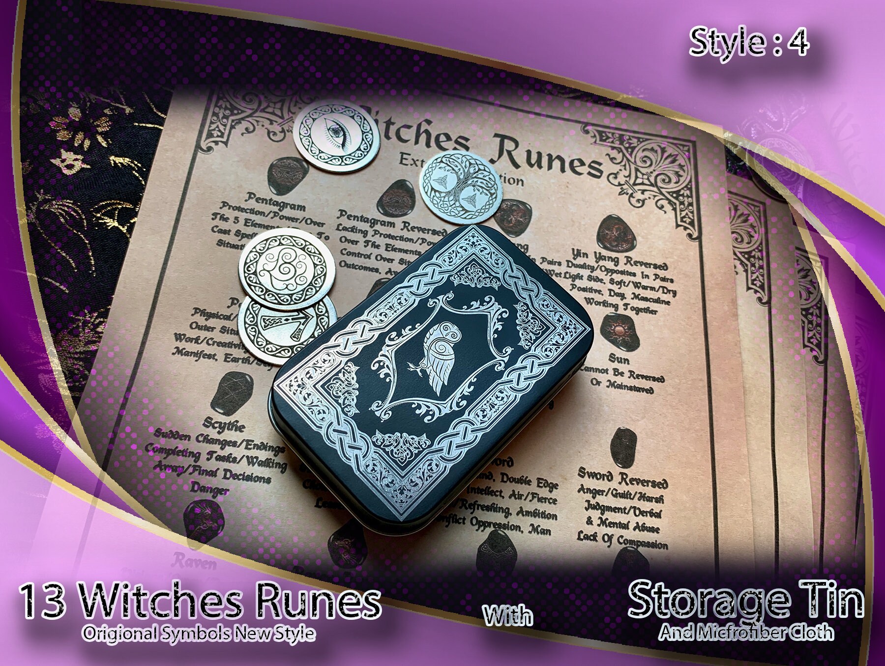 METAL Witches Runes Stone Coins Set Handmade & Storage Tin - Etsy