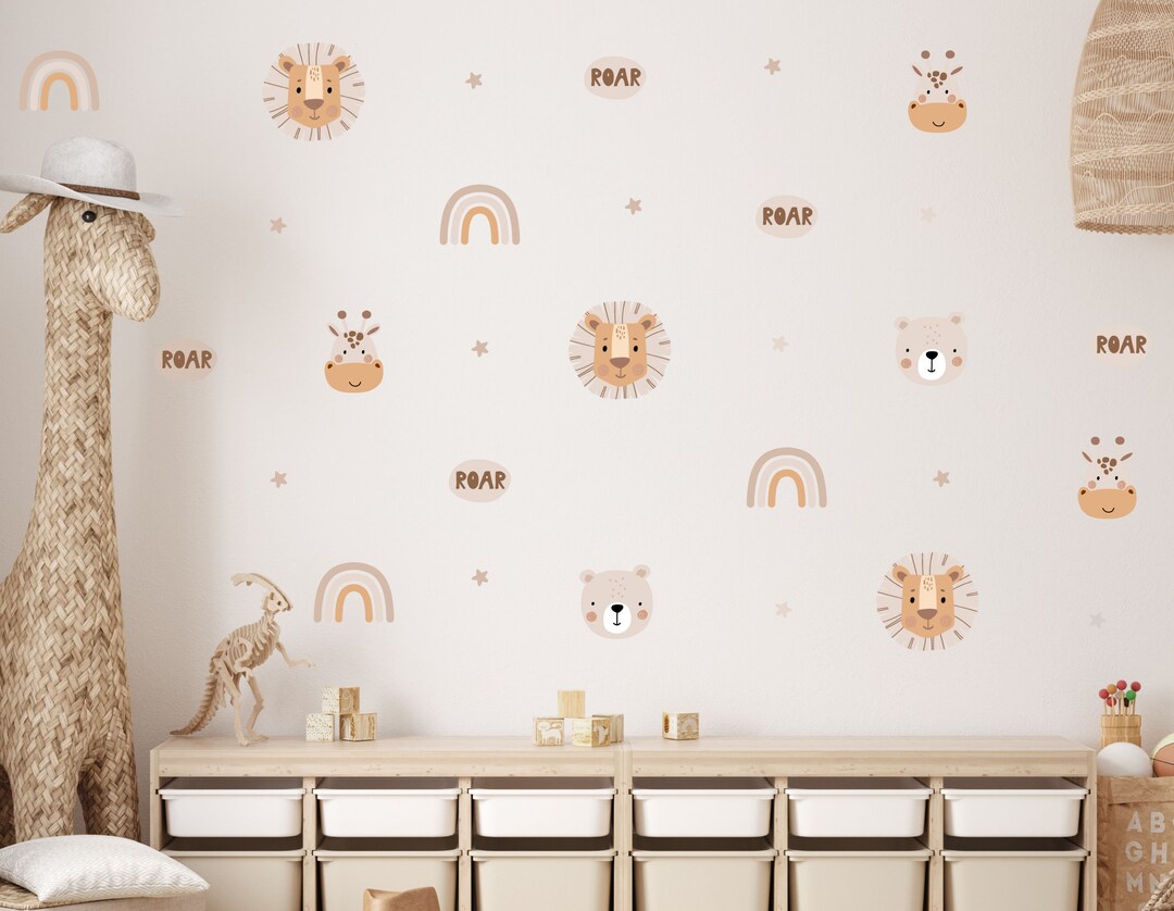Boho Safari Animal Wall Sticker Decals | Lion Nursery Wall Art | Jungle ...