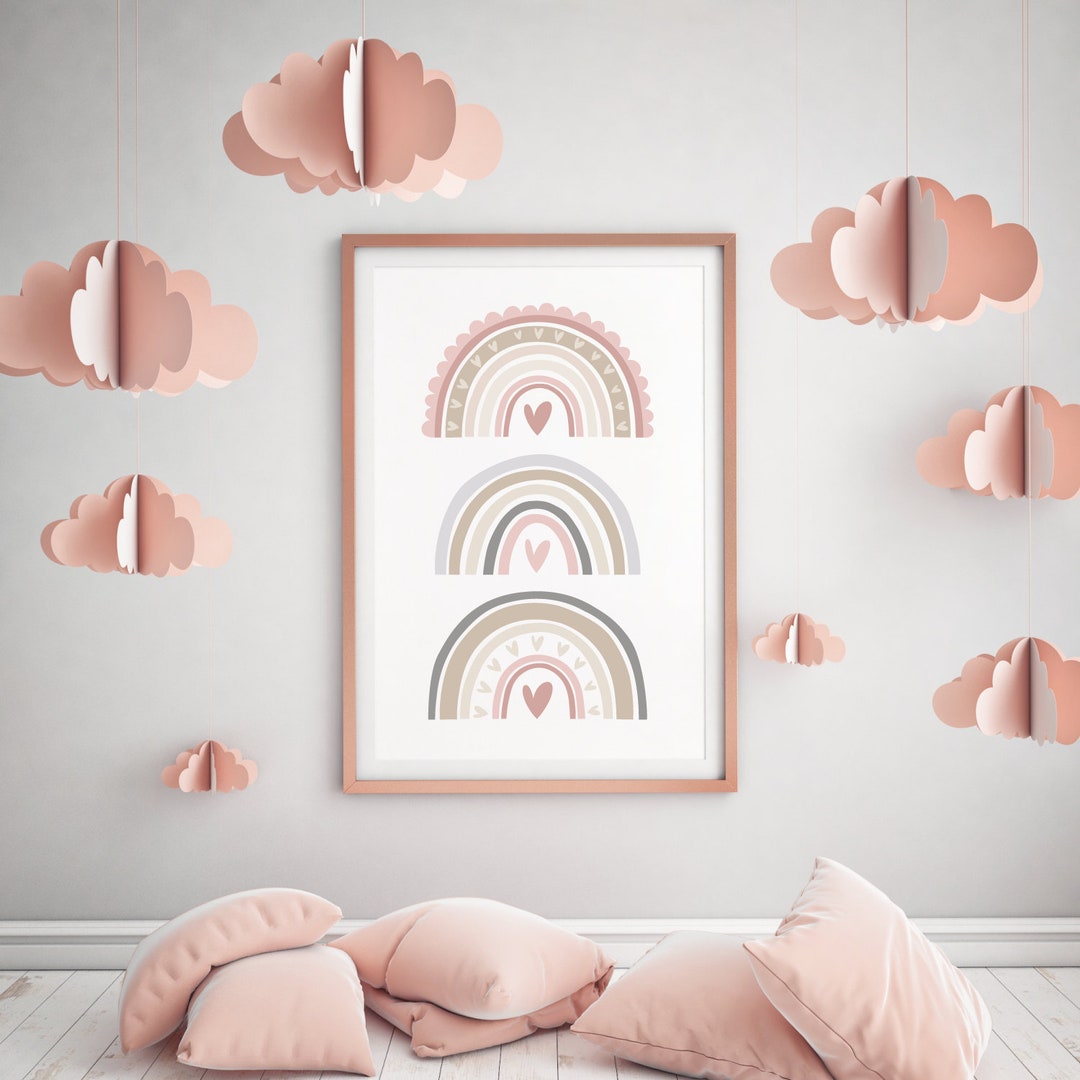Pastel Coloured Rainbow Nursery Playroom Print | Kids Bedroom Wall Art ...