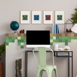 Pixel Block Room Border Wall Sticker | Minecraft Inspired Sticker ...