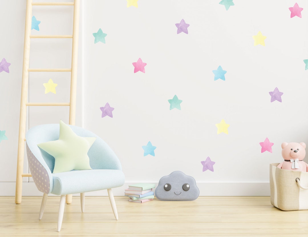 Pastel Watercolour Star Wall Sticker Decals | Children's Nursery Wall ...