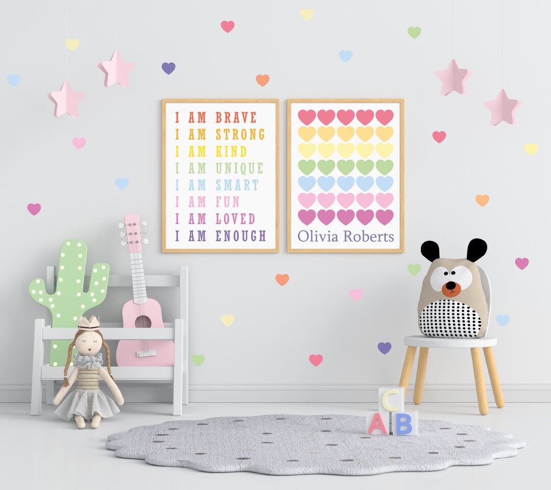 Set of 2, Positive Affirmation Rainbow Heart Personalised Posters ...