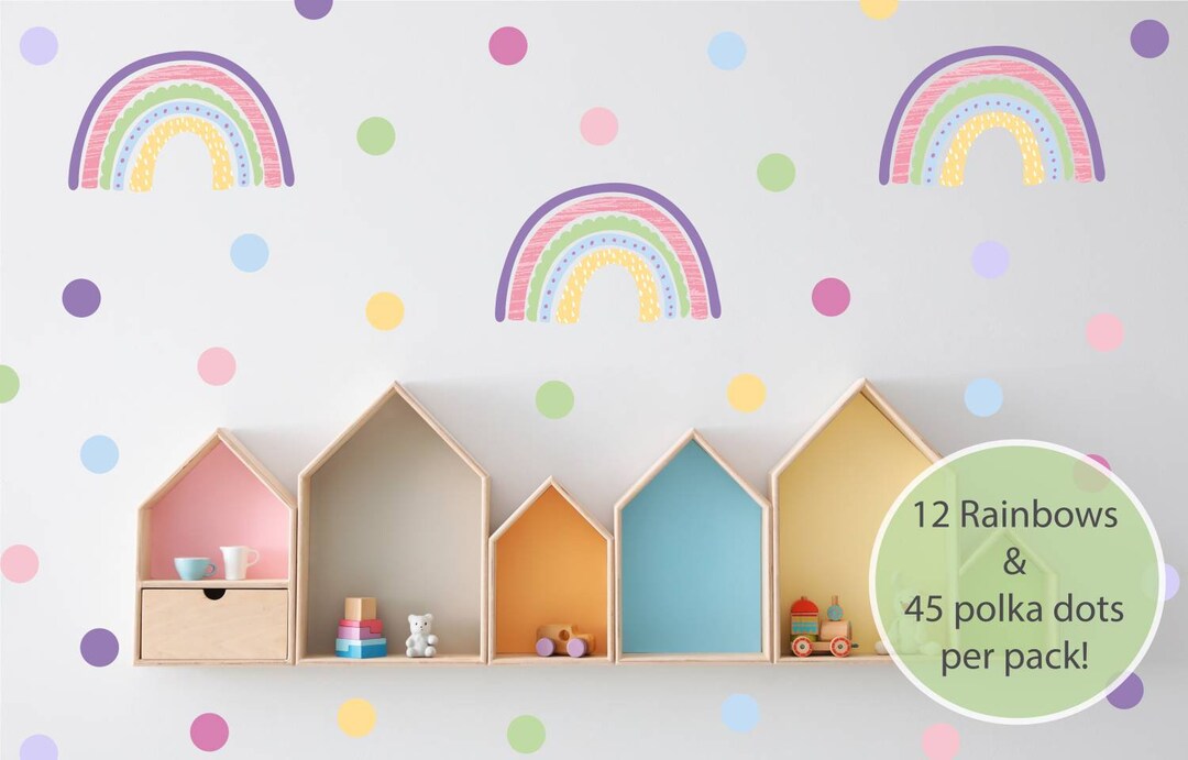 Pastel Rainbow and Polka Dot Wall Sticker Decals - Etsy