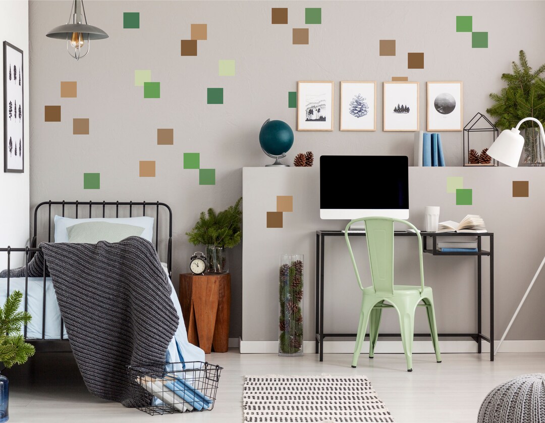 Pixel Block Square Wall Sticker | Minecraft Inspired Sticker | Gamer ...