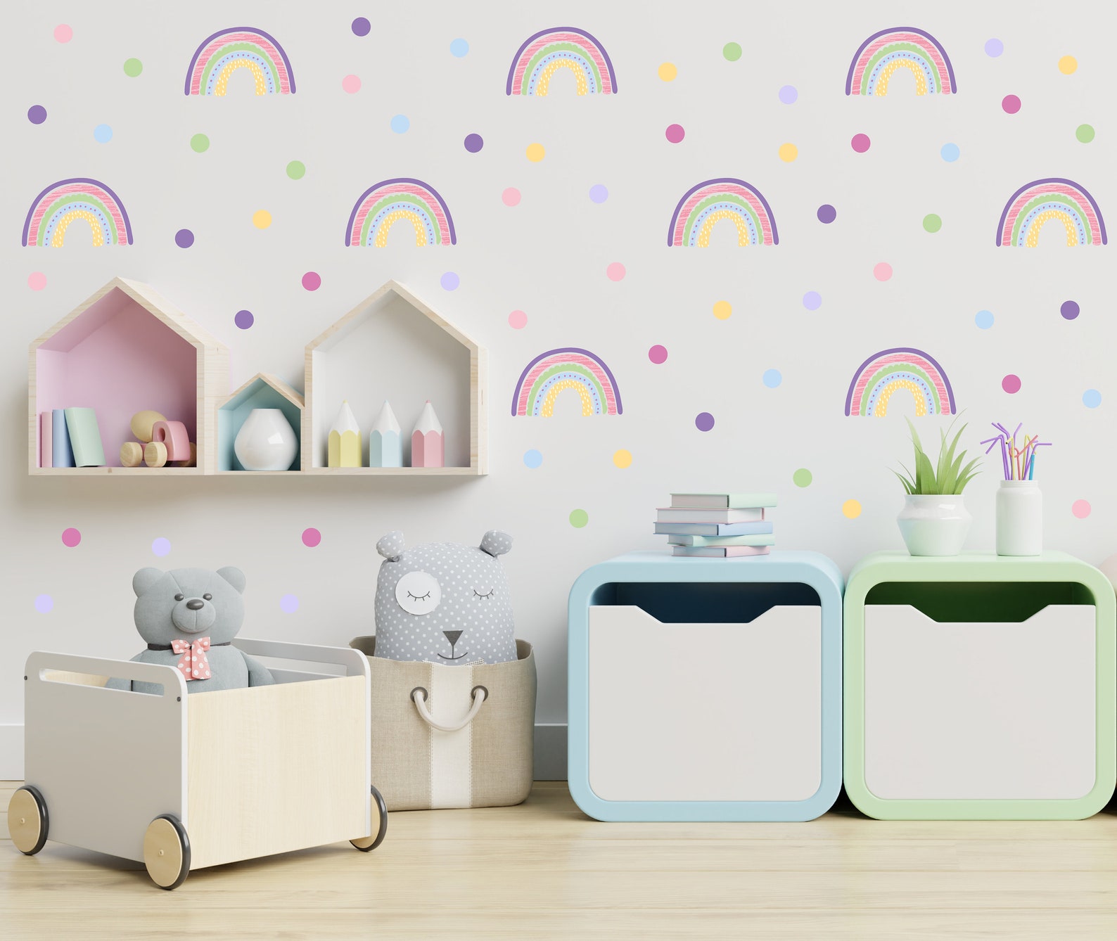 Pastel Rainbow and Polka Dot Wall Sticker Decals | Etsy