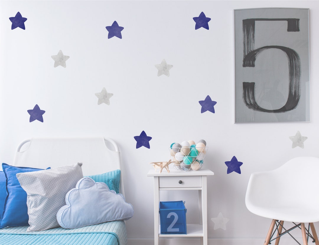 Navy/grey Watercolour Star Wall Sticker Decals | Blue Grey Star ...