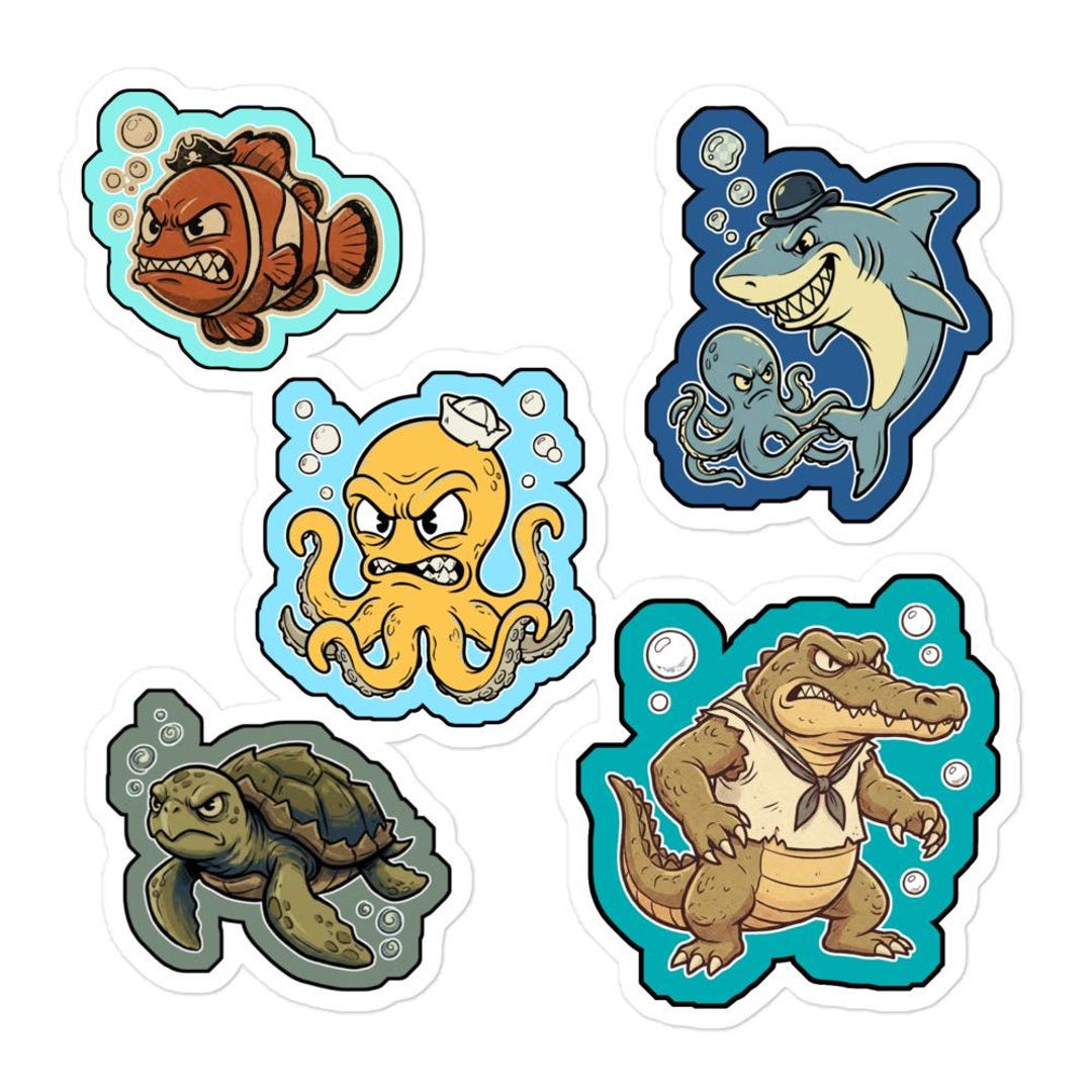 Cartoon Aquatic Animal Stickers: Durable Vinyl Decals - Etsy