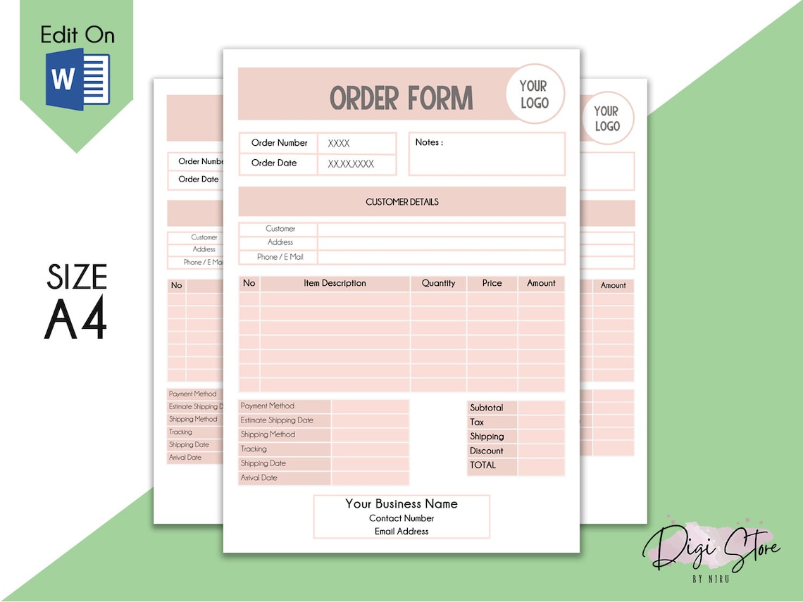 Editable Order Form Template for Word Order Form for Small Business ...