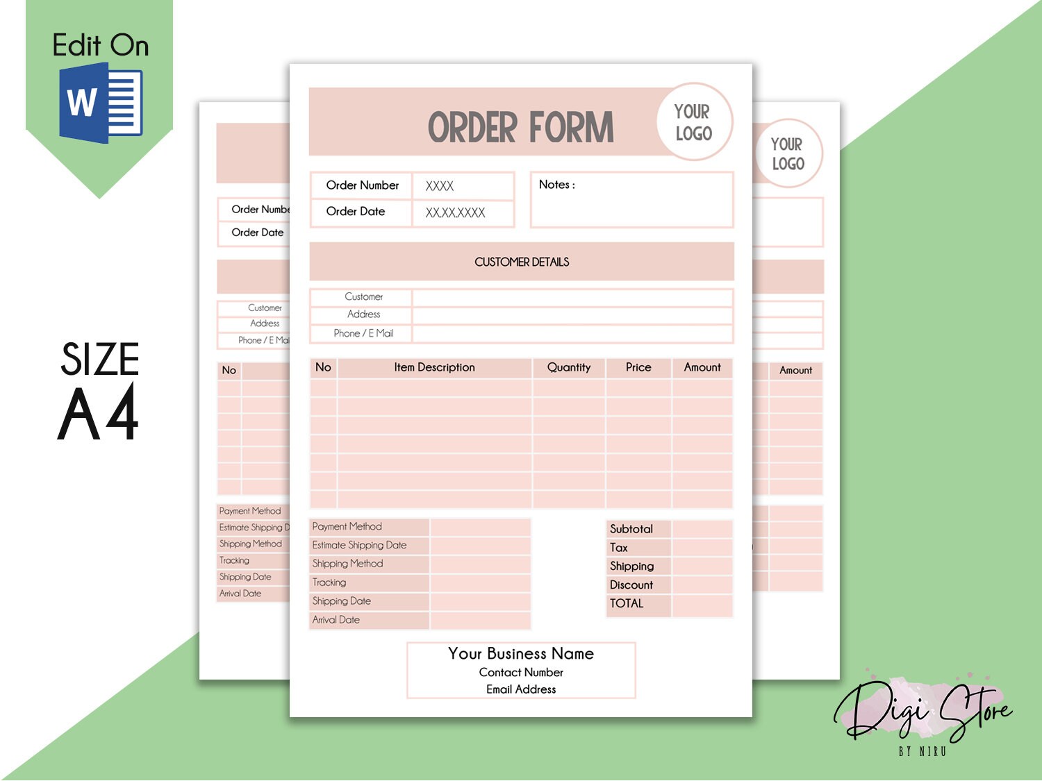 Editable Order Form Template for Word Order Form for Small Business ...