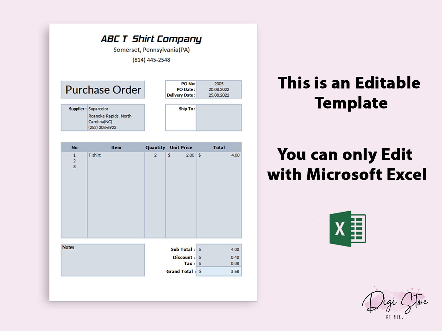 Purchase Order Template Microsoft Excel