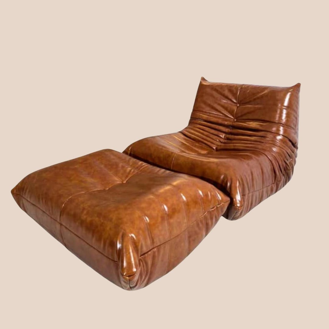 Custom Leather Sofa + Ottoman Set – Handmade Vintage Ottoman Sofa ...