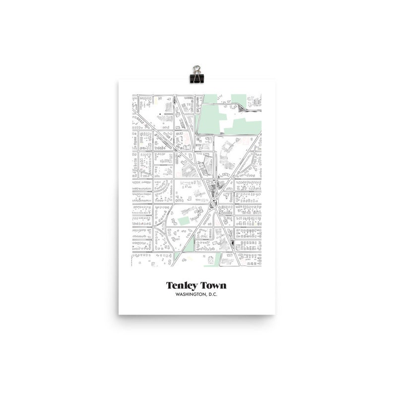 Tenley Town Washington DC Neighborhood Map, Wall Art Print, City Art ...