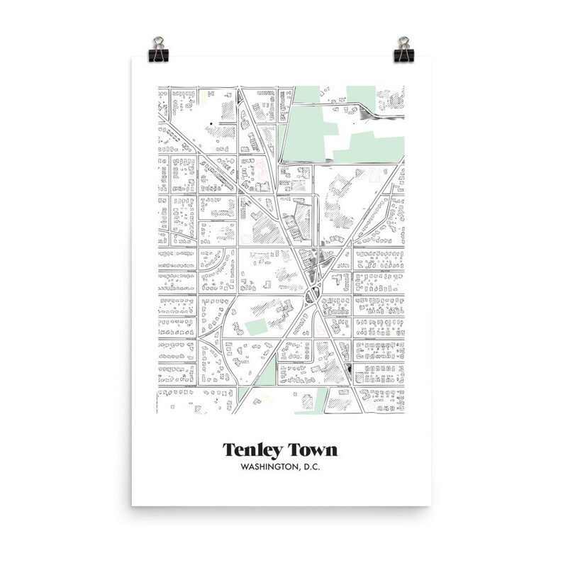 Tenley Town Washington DC Neighborhood Map, Wall Art Print, City Art ...