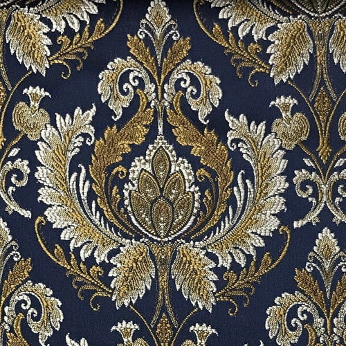 Medellin Damask Navy Blue Gold Upholstery Fabric by the Yard - Etsy
