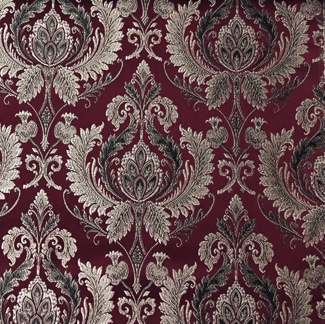 Luxurious Jacquard Material Maroon Color Damask Design Fabric Material ...