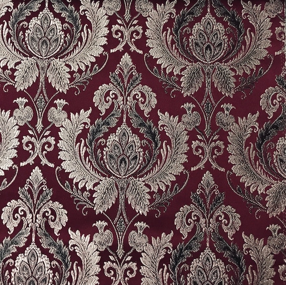 Luxurious Jacquard Material Maroon Color Damask Design Fabric | Etsy