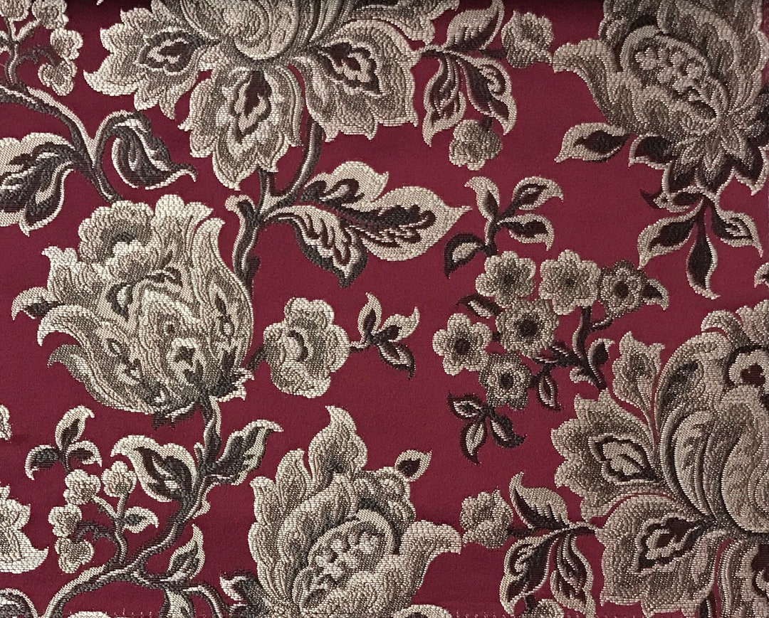 Maroon Floral Jacquard Fabric: Durable Upholstery & Drapery Material - Etsy