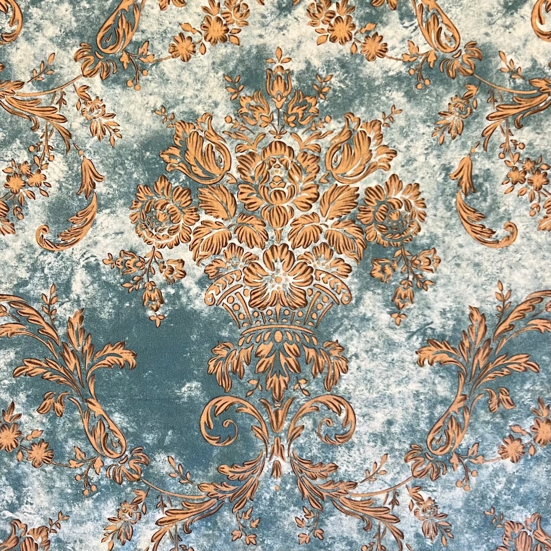 Turquoise Blue Damask Velvet Fabric: Upholstery & Curtains - Etsy