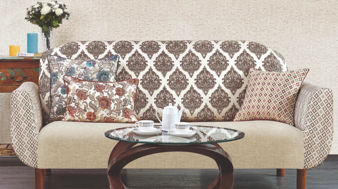 Blue Floral Scroll Design Luxurious Jacquard Fabric for | Etsy