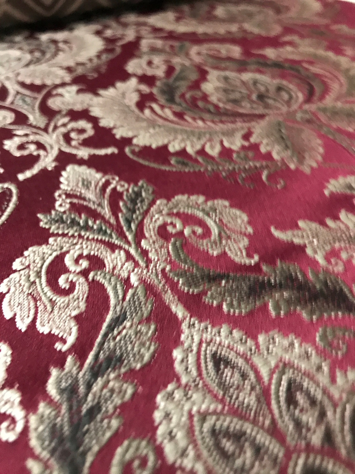 Luxurious Jacquard Material Maroon Color Damask Design Fabric | Etsy