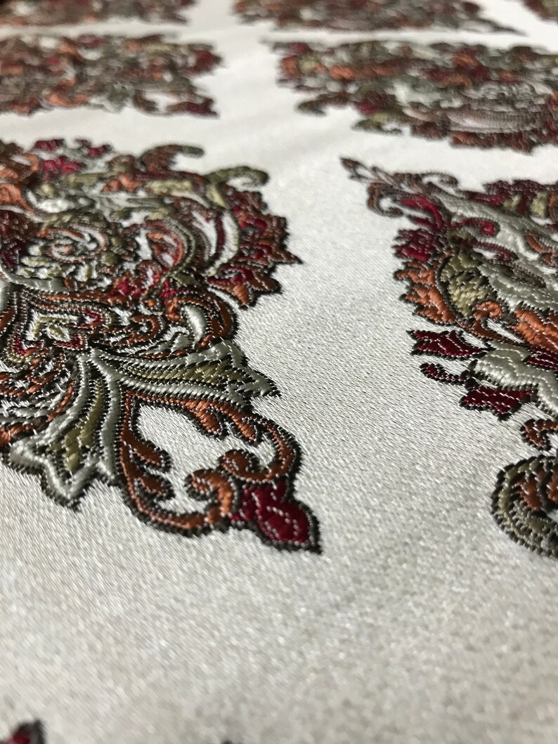Rust Damask Motif Design Luxurious Jacquard Fabric for | Etsy