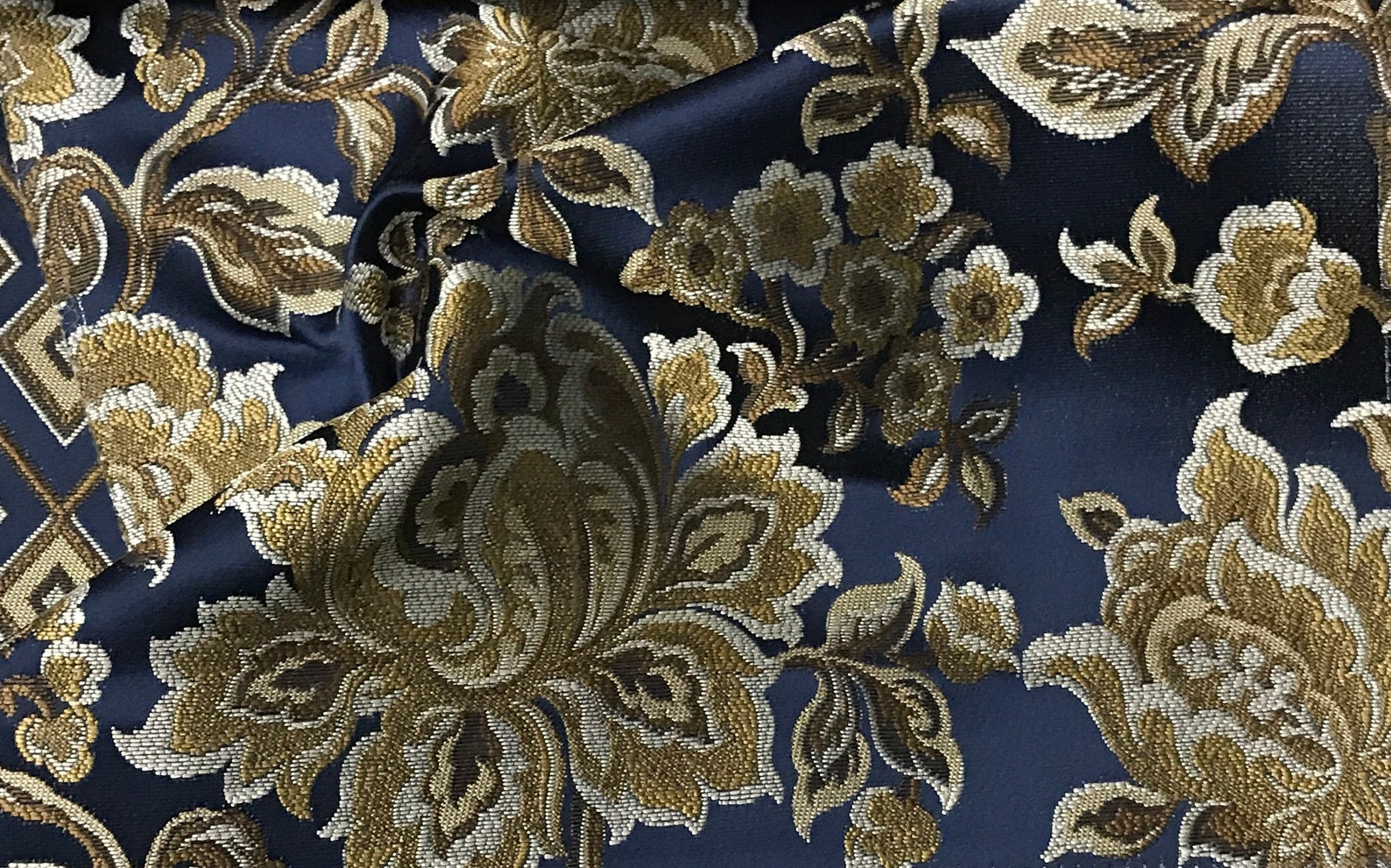Luxurious Jacquard Material Navy Blue Floral Design Fabric - Etsy