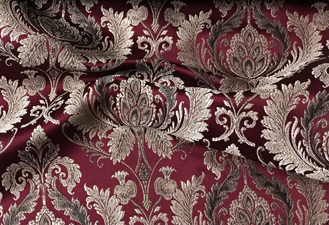 Luxurious Jacquard Material Maroon Color Damask Design Fabric | Etsy
