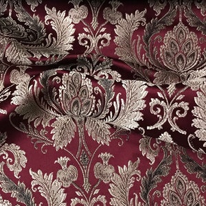Luxurious Jacquard Material Maroon Color Damask Design Fabric Material ...