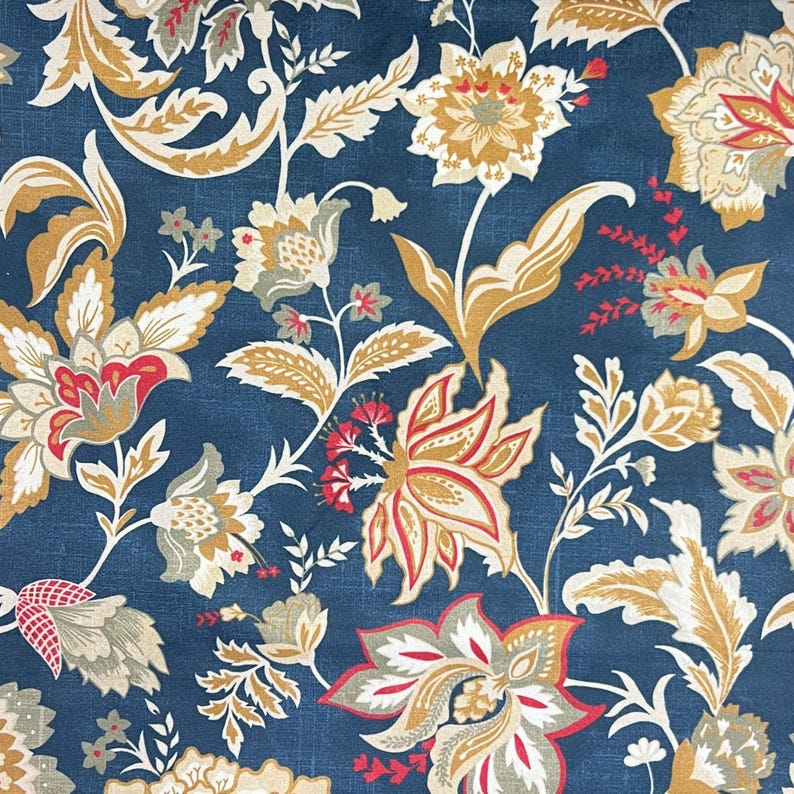 Vintage Floral Velvet Upholstery Fabric, Blue Heritage Flower Pattern ...