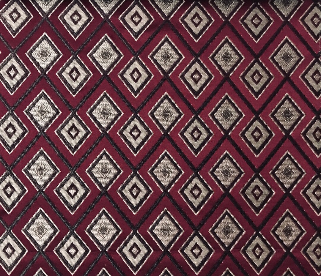 Maroon Geometric Jacquard Fabric, Durable Upholstery & Drapery Material ...