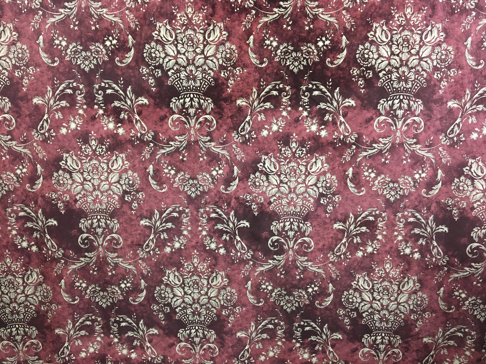 Maroon Damask Velvet Finish Digital Print Furnishing Fabric for ...