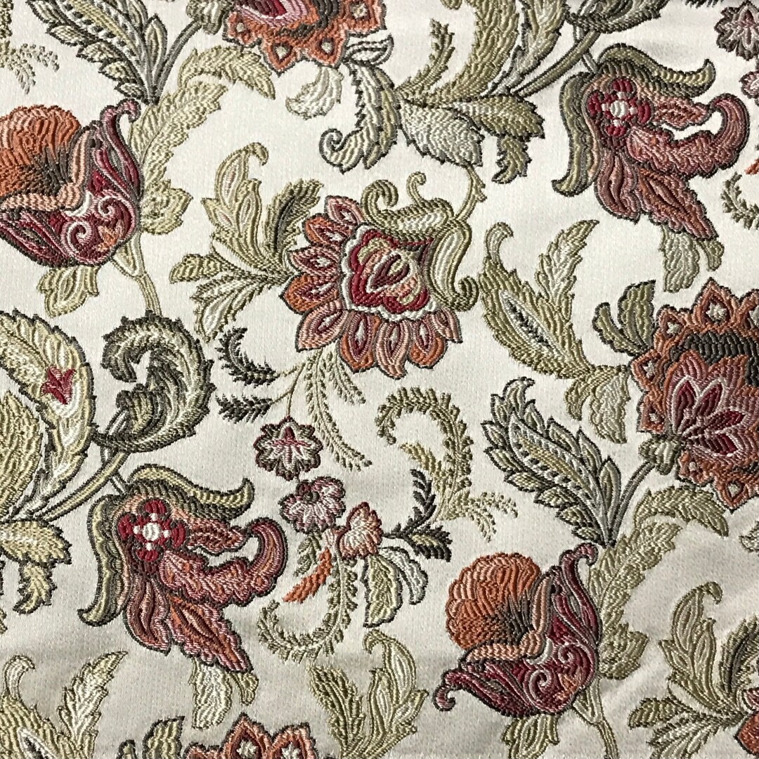 Rusted Floral Scroll Design Luxurious Jacquard Fabric for Upholstery ...