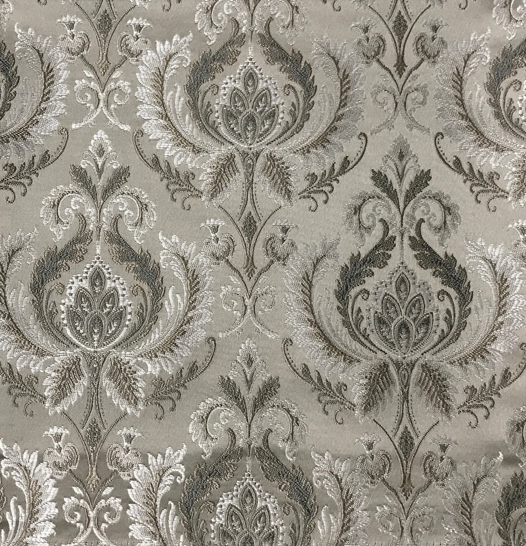 Silver Damask Jacquard Fabric: Upholstery & Drapery Material - Etsy