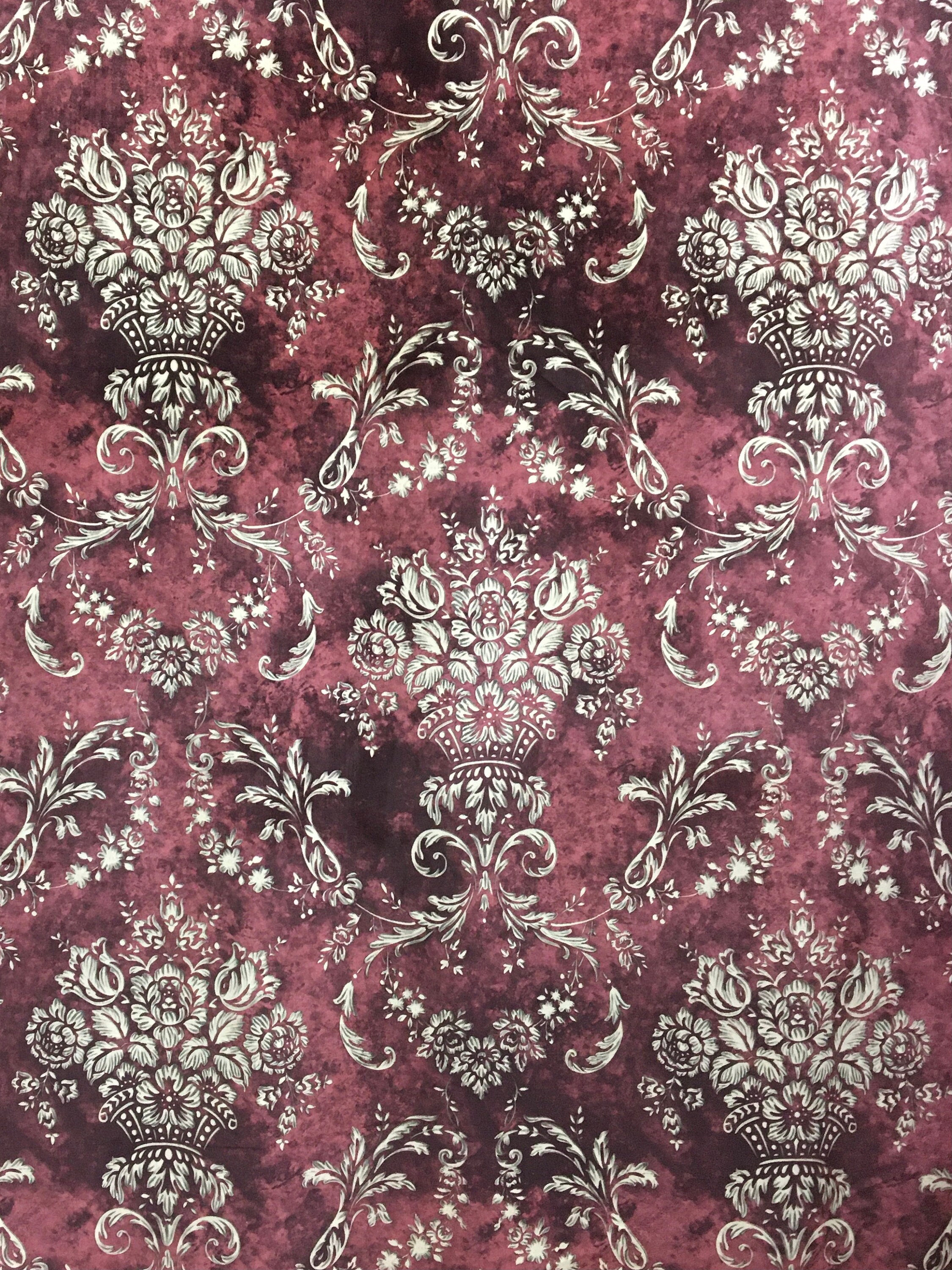 Maroon Damask Velvet Finish Digital Print Furnishing Fabric - Etsy