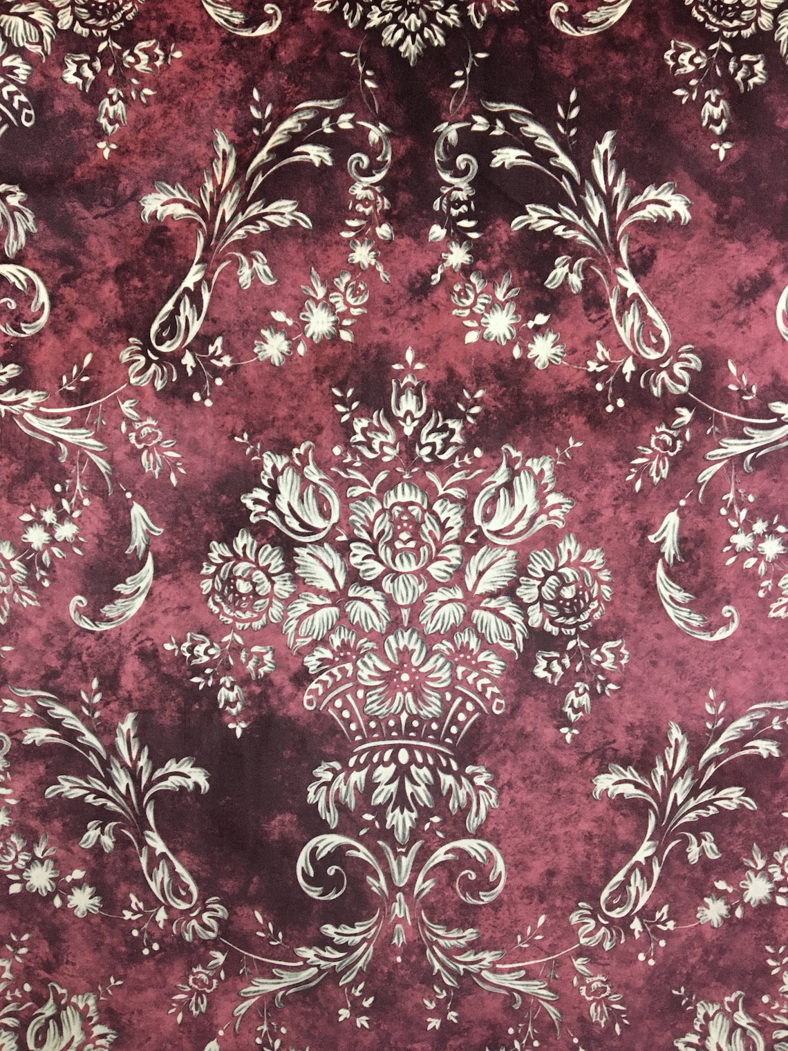 Maroon Damask Velvet Finish Digital Print Furnishing Fabric | Etsy