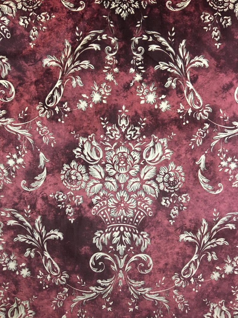 Maroon Damask Velvet Finish Digital Print Furnishing Fabric for ...