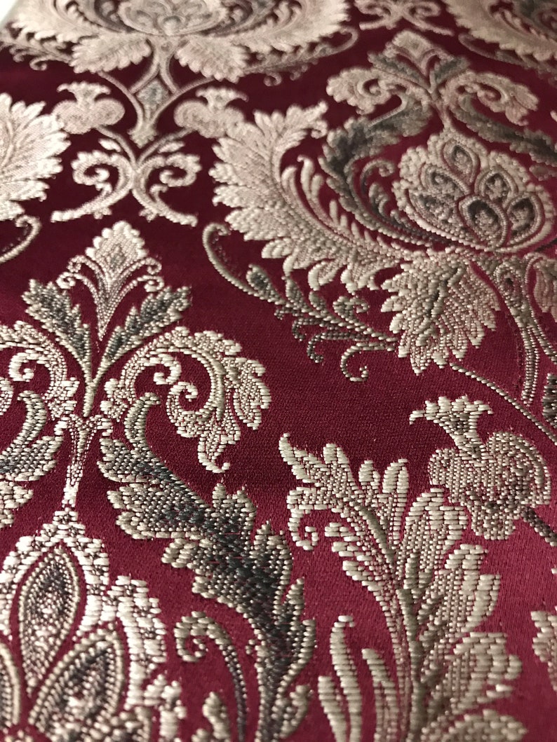 Luxurious Jacquard Material Maroon Color Damask Design Fabric | Etsy