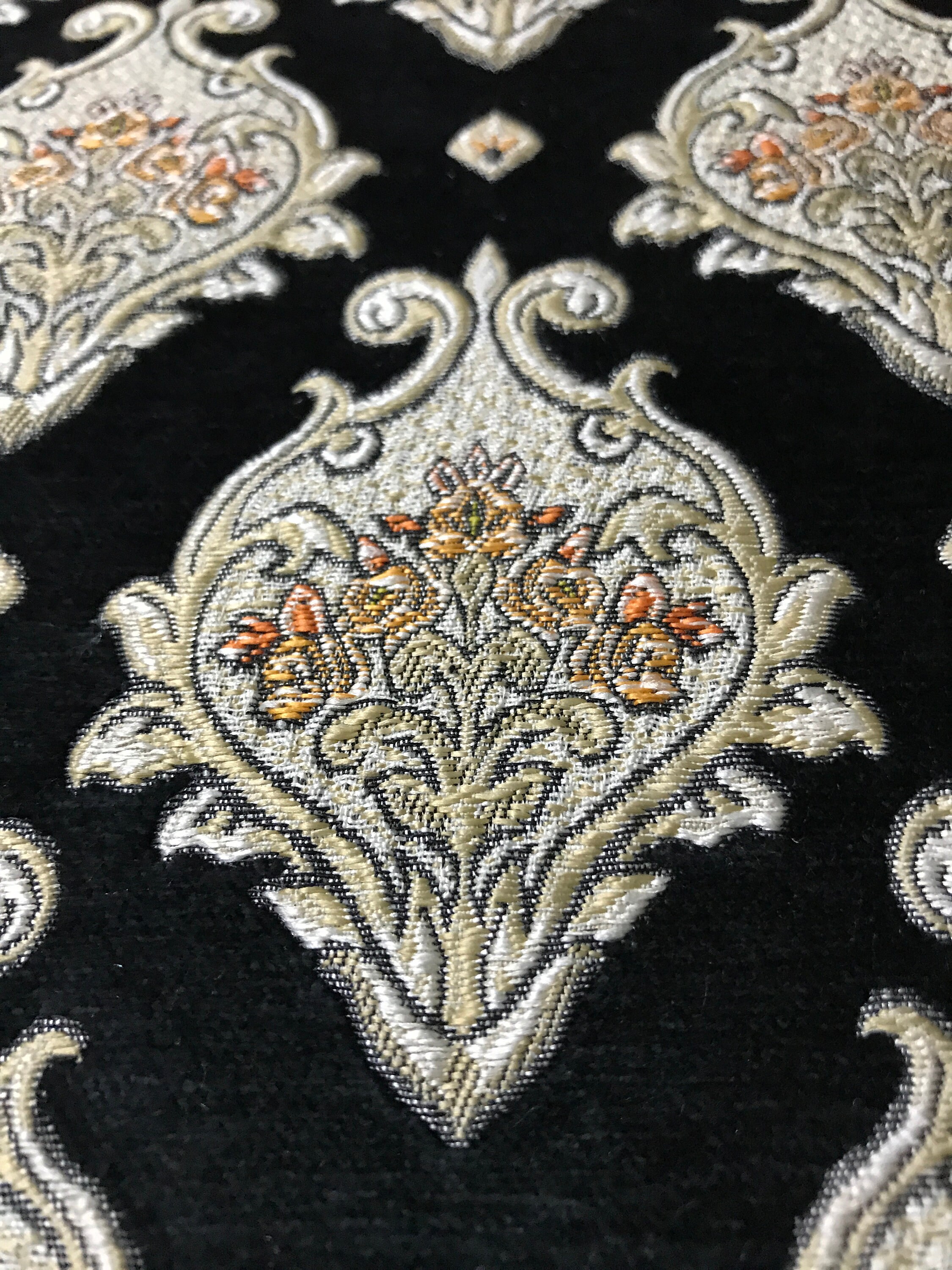 Black Damask Motif Design Luxurious Chenille Jacquard Fabric - Etsy