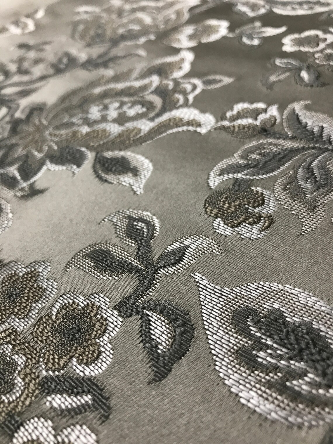 Luxurious Jacquard Material Silver Color Fabric Floral Design | Etsy